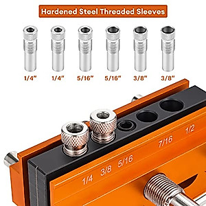 SLIIMU Self Centering Dowel Jig Kit, Inch Woodworking Center Doweling Drill Guide Jig for Straight Hole, Portable Drill Block for Wood Dowel Hole with 6 Drill Sleeve (Orange)