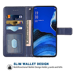 FDCWTSH Compatible with Oppo Reno 2Z Wallet Case Wrist Strap Lanyard and Leather Flip Card Holder Stand Cell Accessories Phone Cover for Oppo Reno2 Z/Reno2 F CPH1945 CPH1951 Women Men Blue