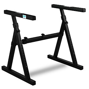 Knox Gear Z-Style Two Tier Electronic Keyboard Piano Stand (Version 2) Bundle (2 Items) - Sturdy Height & Width Adjustable Keyboard Stand - Professional Digital Keyboard Piano Stand or Synth Stand