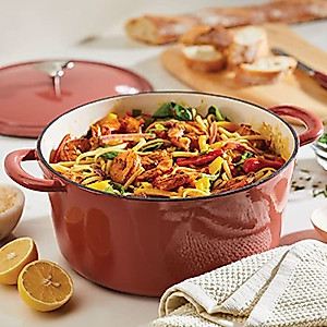 Ayesha Curry Kitchenware Enameled Cast Iron Dutch Oven/Casserole Pot with Lid, 6 Quart, Redwood Red