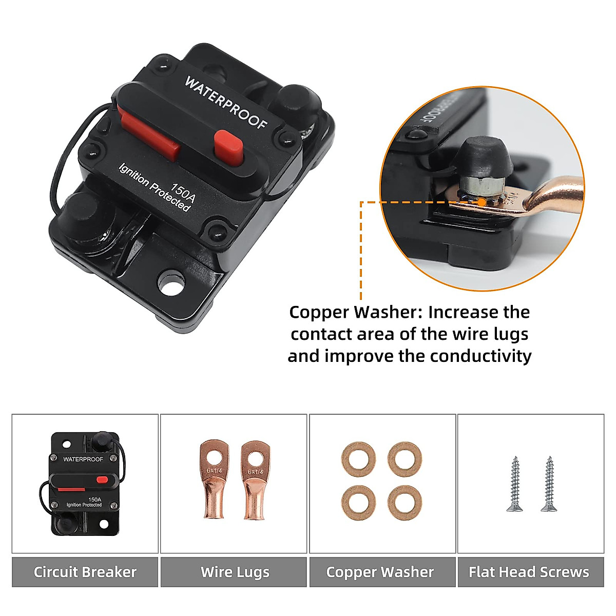 Tiooka 150 Amp Circuit Breaker 12V-48V 3 Pack with Manual Reset for Boat Trolling Motor Marine ATV Trailer Vehicles Stereo Audio Electronic Battery Solar System Waterproof Circuit Breaker