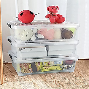 Lesbin 3-Pack Plastic Under bed Storage Box, Clear Latch Bin with Lid, 40 Quart