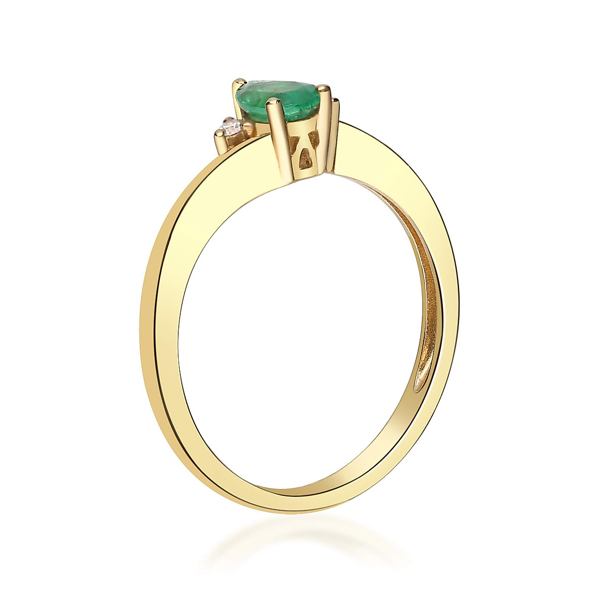 Gin & Grace 10K Yellow Gold Natural Zambian Emerald Ring with Natural Diamonds for women | Ethically, authentically & organically sourced Pear-cut Emerald hand-crafted jewelry for her