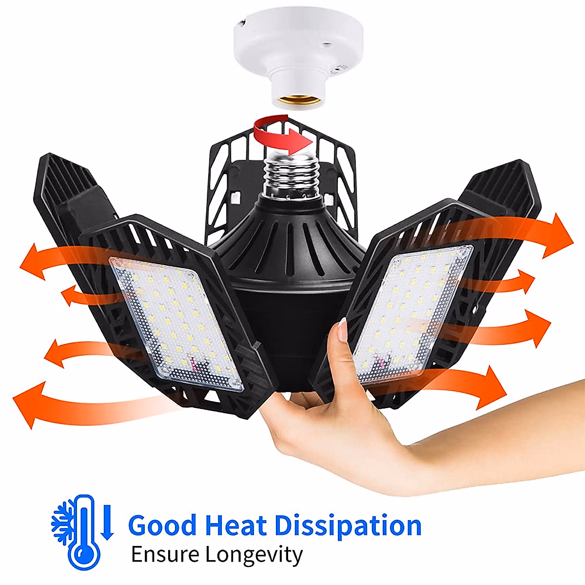 LED Garage Light, 150W 15000 Lumens Daylight LED Light Bulbs, Deformable Garage Ceiling Lights with Five Adjustable Panels, E26/E27 Base LED Shop Light Bulb for Workshop Basement and Warehouse