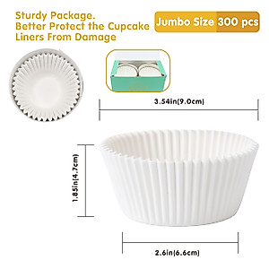 Jumbo Cupcake Liners 300 pcs White Muffin Liners No Smell,Food&Grade,Greaseproof Paper Baking Cups, Cupcake Wrappers For Party,Christmas by GoldenBakeryFamily