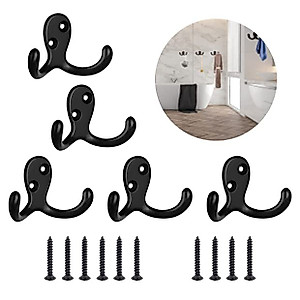 YAFIYGI 5Pack Towel Hook Heavy Duty Metal Single Prong Robe Hanger Rustproof Wall Hooks for Hanging Towel Hooks with 10 Screws for Bags，Hat, Cap,Cup（Black）