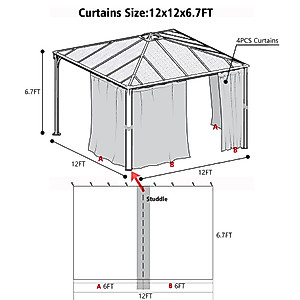 Sunshine Outdoor 12'x12' Privacy Gazebo Curtains, Replacement Universal Curtain Sidewalls 4-Panels Set, for Patio, Garden, Yard (Only Curtains),Beige