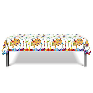 XINDE 2Pcs Art Paint Party Tablecloths Art Birthday Party Supplies Vibrant Stains of Watercolor Paint Splatters Brushstrokes Dripping Liquid Table Cover Ideal Art Birthday/Paint Party, 54 x 87 Inch