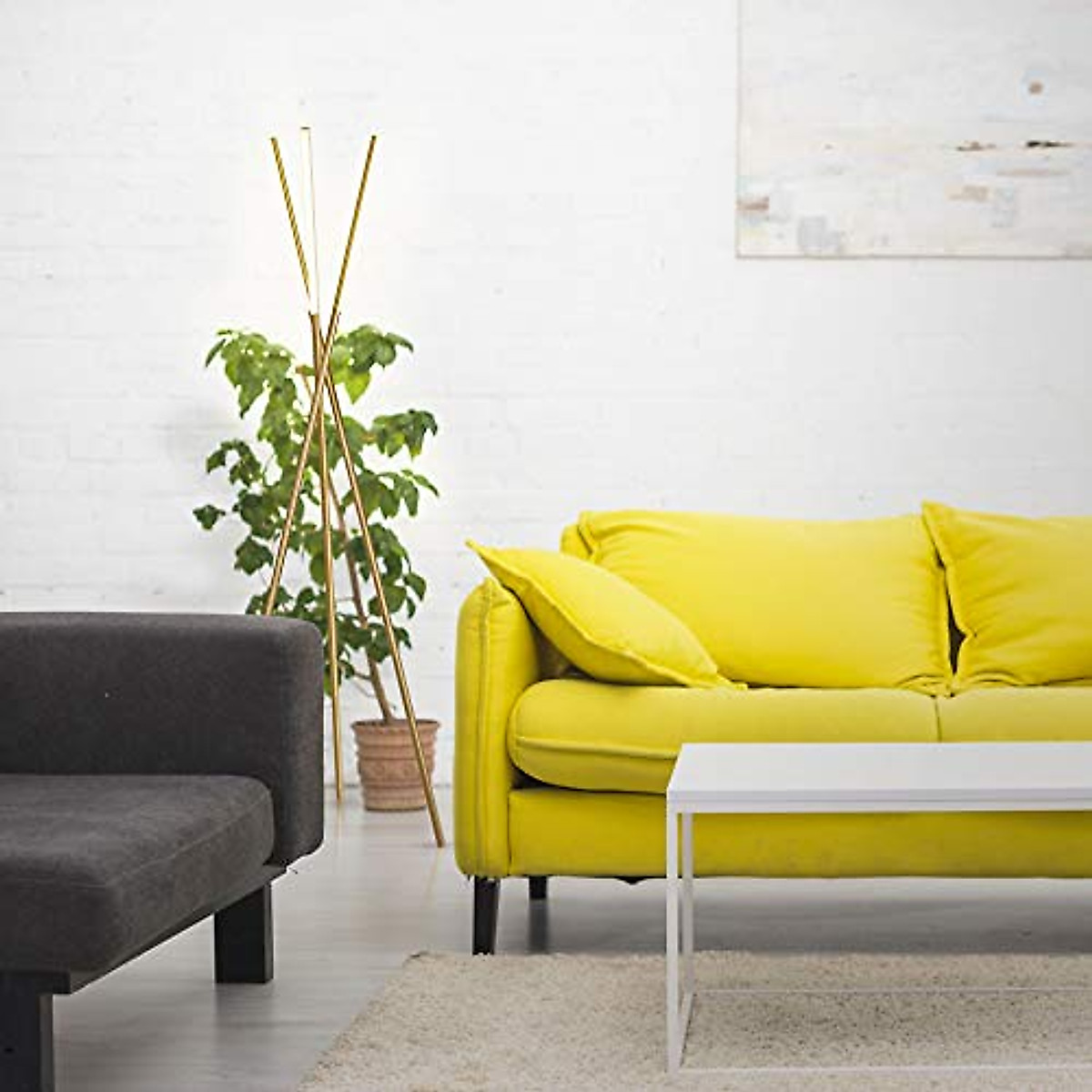 Brightech Stix Floor Lamp, Tall Tree Lamp for Offices, LED Tripod Lamp for Living Rooms, Great Living Room Décor, Dimmable Standing Lamp with 3 Lights for Bedroom Reading - Gold/Brass