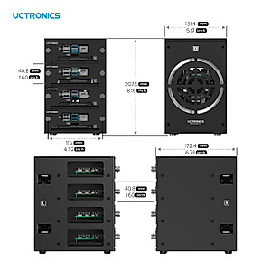 UCTRONICS Desktop Cluster Enclosure for Raspberry Pi, Up to 4 Pis and 2.5" SSD, Front Removable Trays, 12cm LED Cooling Fan for Raspberry Pi 5/4B/3B+/3B