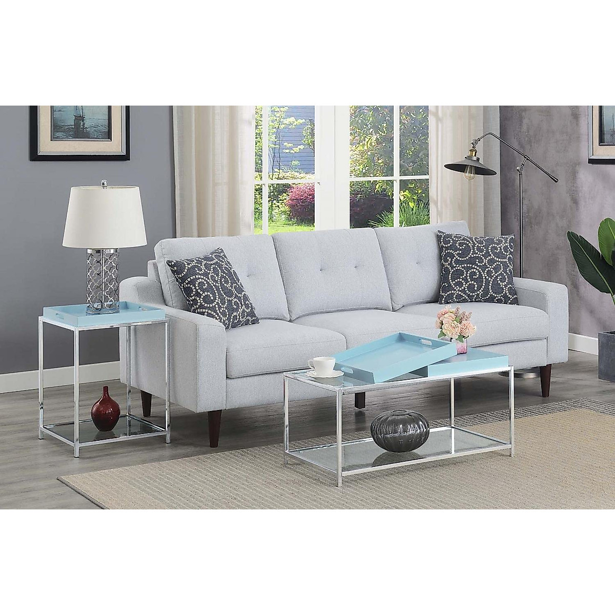 Convenience Concepts Palm Beach End Table with Removable Trays and Shelf, Sea Foam