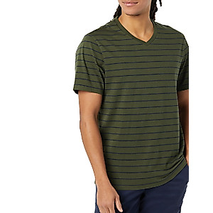 Amazon Essentials 100% Cotton T Shirts For Men, Regular-Fit Short-Sleeve V-Neck, Pack of 2, Available in Big & Tall, Navy/Olive/Stripe, 4X-Large Big Tall