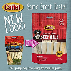 Cadet Premium Grade Beef Hide Retriever Rolls for Dogs 20 Pack, 5 Pounds