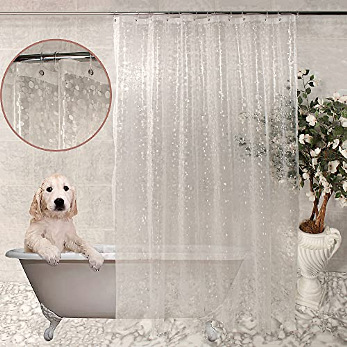 VENICE COLLECTIONS Shower Curtain Liner 3D Semi Transparent Heavy 8G Thick PEVA Waterproof Plastic Metal Grommets and Weighted Magnets 70 x 72 inches with Hooks Pebble Clear