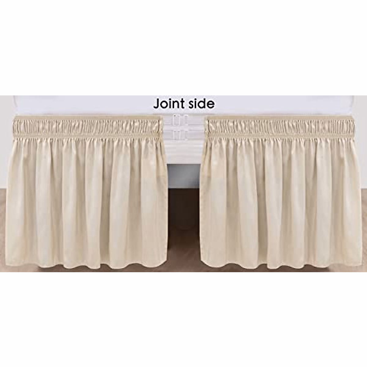 Biscaynebay Wrap Around Bed Skirts for Queen Beds 15" Drop, Light Camel Elastic Dust Ruffles with Adjustable Belts Silky Luxrious Fabric Machine Washable
