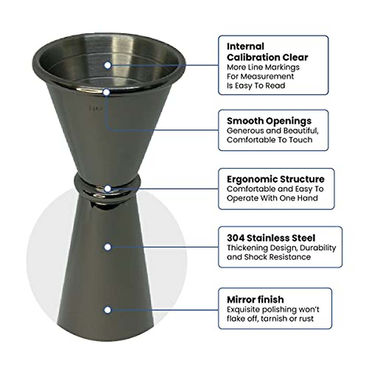 COCKTAIL JIGGER - DOUBLE JIGGER 2 OZ 1 OZ FOR BARTENDING - Food Grade Stainless Steel with Clear Visible Internal Measurements - Ergonomic Design for Effortless Bar Liquor Pouring - Gunmetal Black