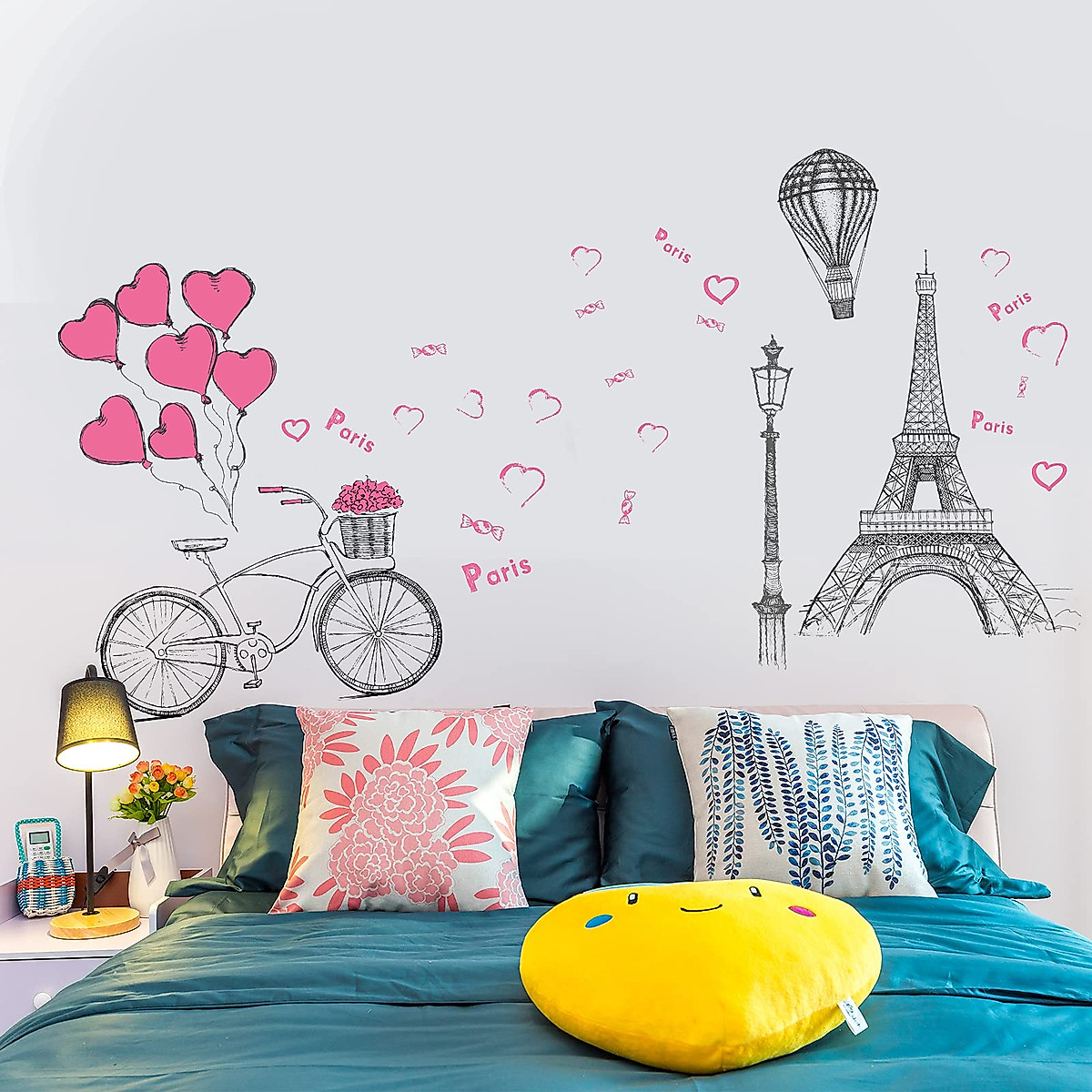 CIWEI Paris Wall Stickers- Eiffel Tower Wall Decal- Paris Wall Decor for Girl Bedroom Living Room Paris Themed Party Decoration 23.6 × 35.4 Inch
