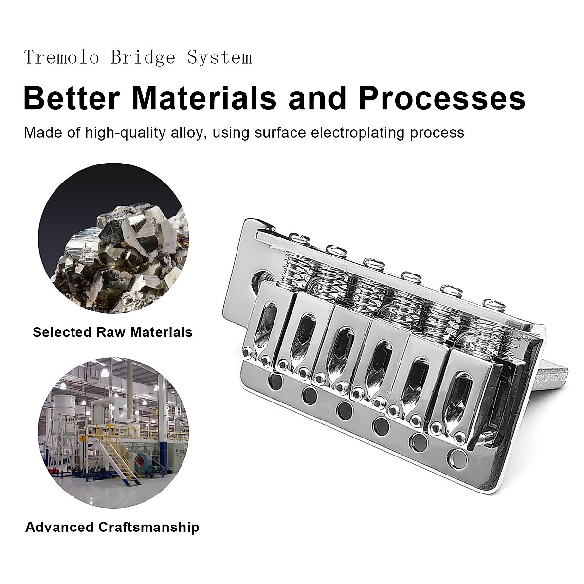 SAPHUE 52.5mm Guitar Stratocaster Tremolo Bridge Set for Fender Strat Squier Electric Guitar Replacement (Chrome, 52.5mm)