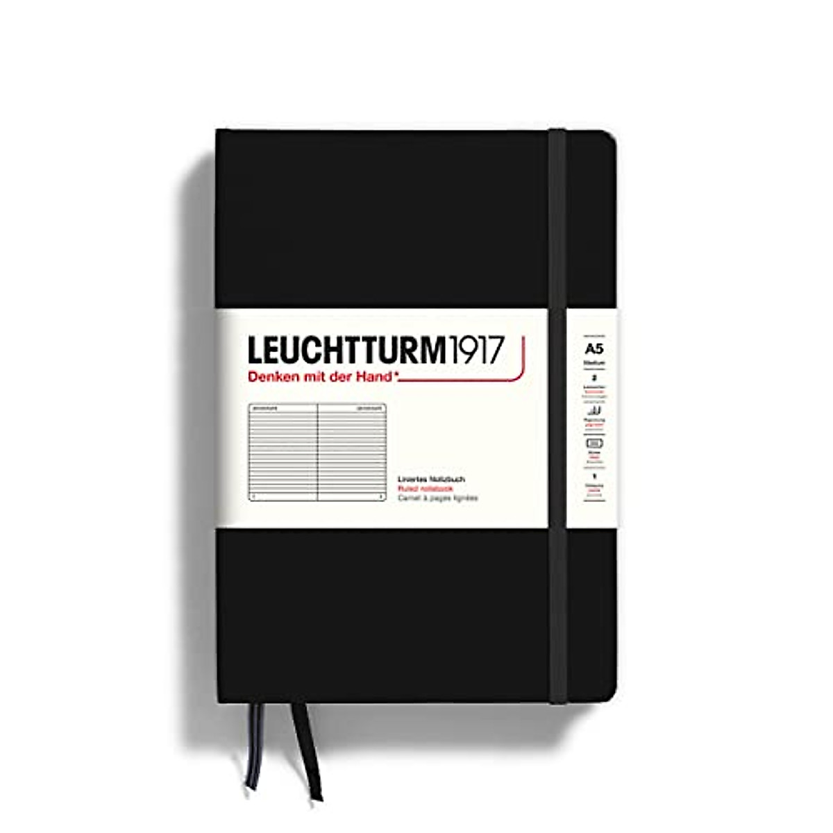 LEUCHTTURM1917 - Medium A5 Ruled Hardcover Notebook (Black) - 251 Numbered Pages