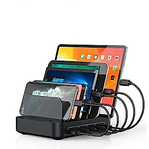 Charging Station for Multiple Devices, 50W Multi USB Charger Station,5 Ports Charging Dock with 8 Short Mixed Cables Watch & Airpod Stand Included for iPhone, iPad, Cell Phone, Tablets
