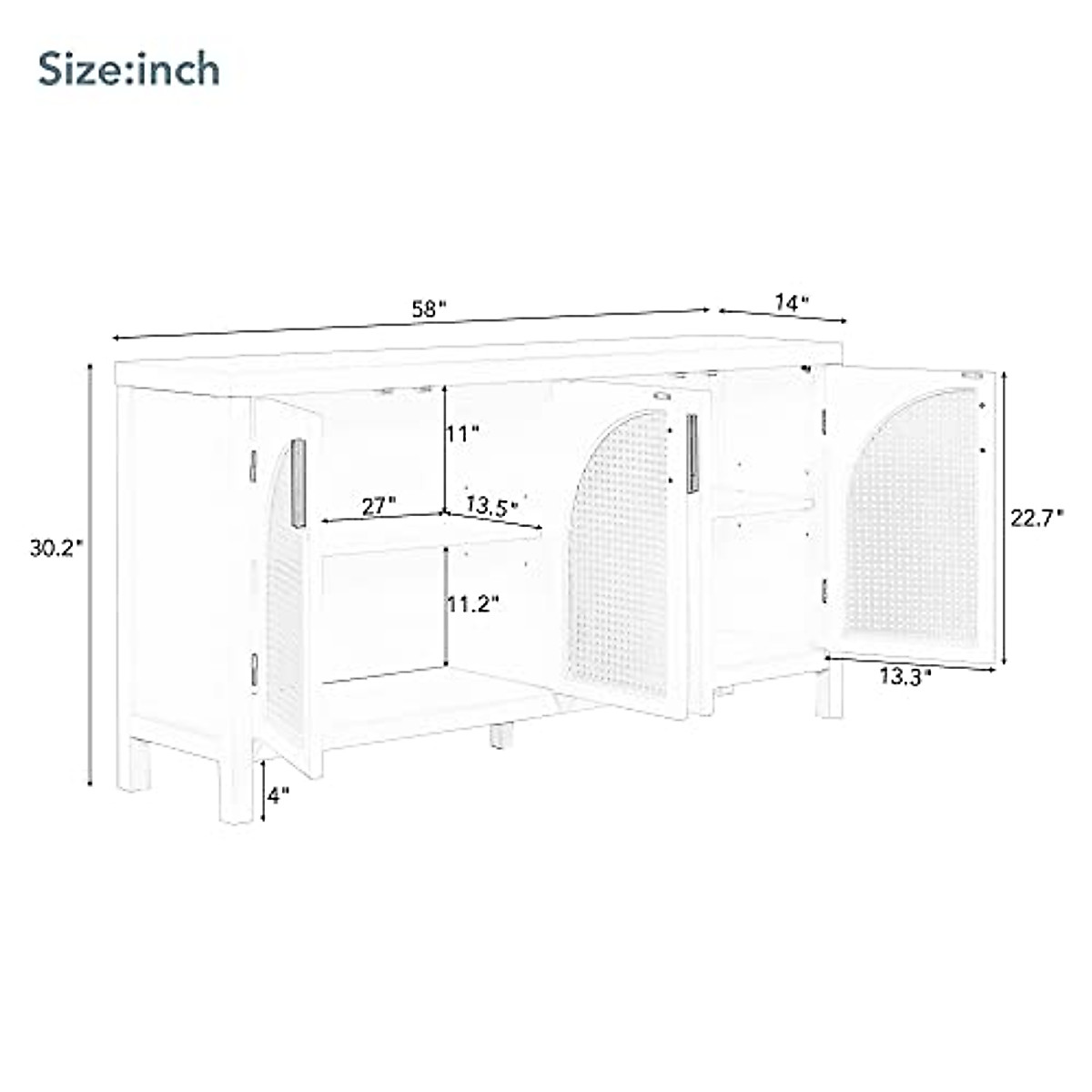 P PURLOVE Sideboard, Large Storage Space Sideboard with 2 Cabinets and Metal Handles, Buffet Sideboard Storage Cabinet with Adjustable Shelves for Living Room and Entryway (Espresso)