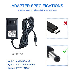 PK Power PW-CT-9V DC Power Adapter –Minimize Need to Change Batteries on Pedalboard and Other Devices Requiring 9V – 1000mA Max Current – Center Negative with 6.6FT Cord Power Supply