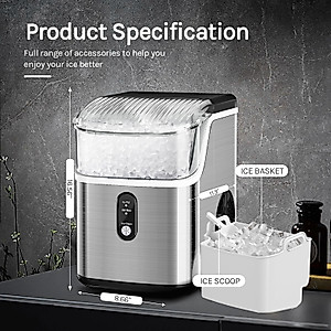 LHRIVER Nugget Ice Maker Contertop, Pebble Ice Maker Machine with Self-Cleaning, 35Lbs/24H, One-Click Operation, Sonic Ice Maker with Ice Scoop&Basket, Ideal for Home/Kitchen/Office, Stainless Steel