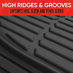 Motor Trend Original FlexTough Black Rubber Car Floor Mats for 3 Row Vehicles, Front & Rear 2nd Row Deep Dish All Weather Automotive Heavy Duty Trim to Fit, Automotive Liners for Cars Truck Van SUV