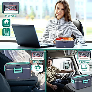 Lemasa Electric Lunch Box Food Heater 75W,1.8L Larger Heated Lunch Boxes for Adults,12V/24V/110V Portable Lunch Warmer for Car/Truck/Work with Leakpro
