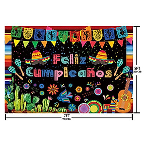 AIBIIN 7x5ft Feliz Cumpleaños Backdrop Mexican Fiesta Happy Birthday Party Decorations Cinco De Mayo Festival Birthday Banner Photo Studio Props