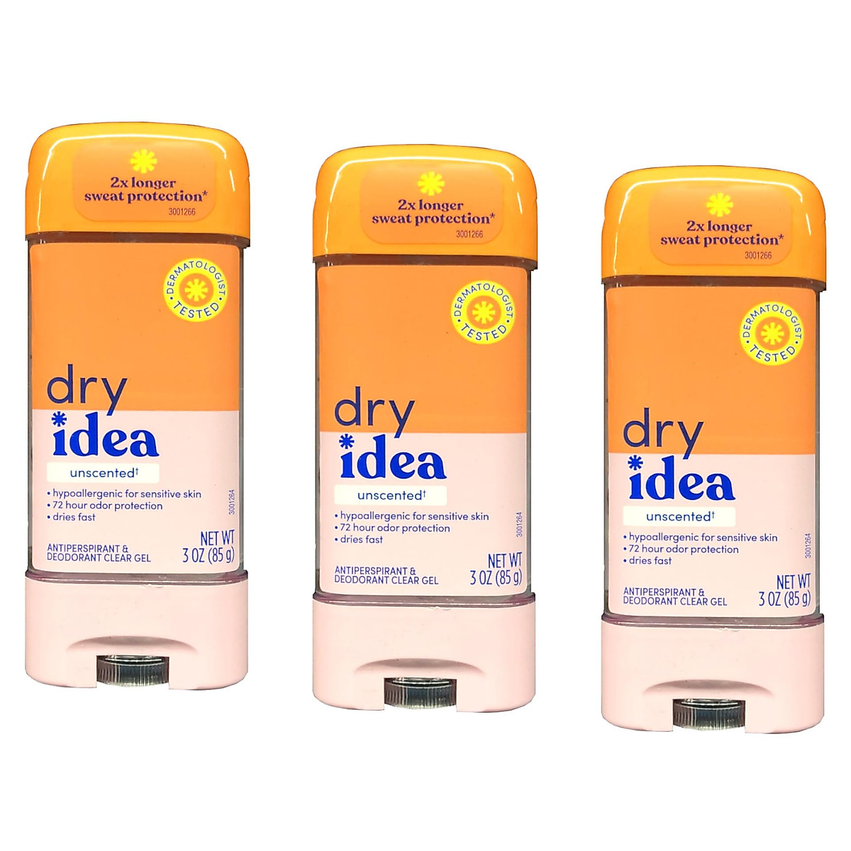 Dry Idea AdvancedDry Unscented Antiperspirant & Deodorant Clear Gel 3.0FL OZ (Pack of 3)