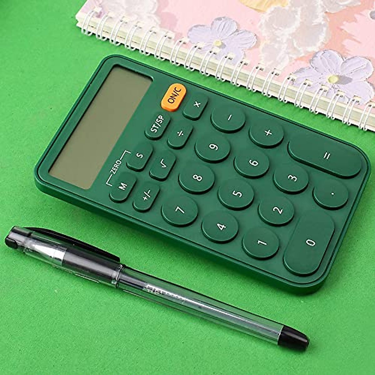 VEWINGL Standard Calculator 12 Digit,with Timers and Alarm Clock,Calculator with Large LCD Display for Office,School,Home & Business Use,Automatic Sleep,with Battery(Green)