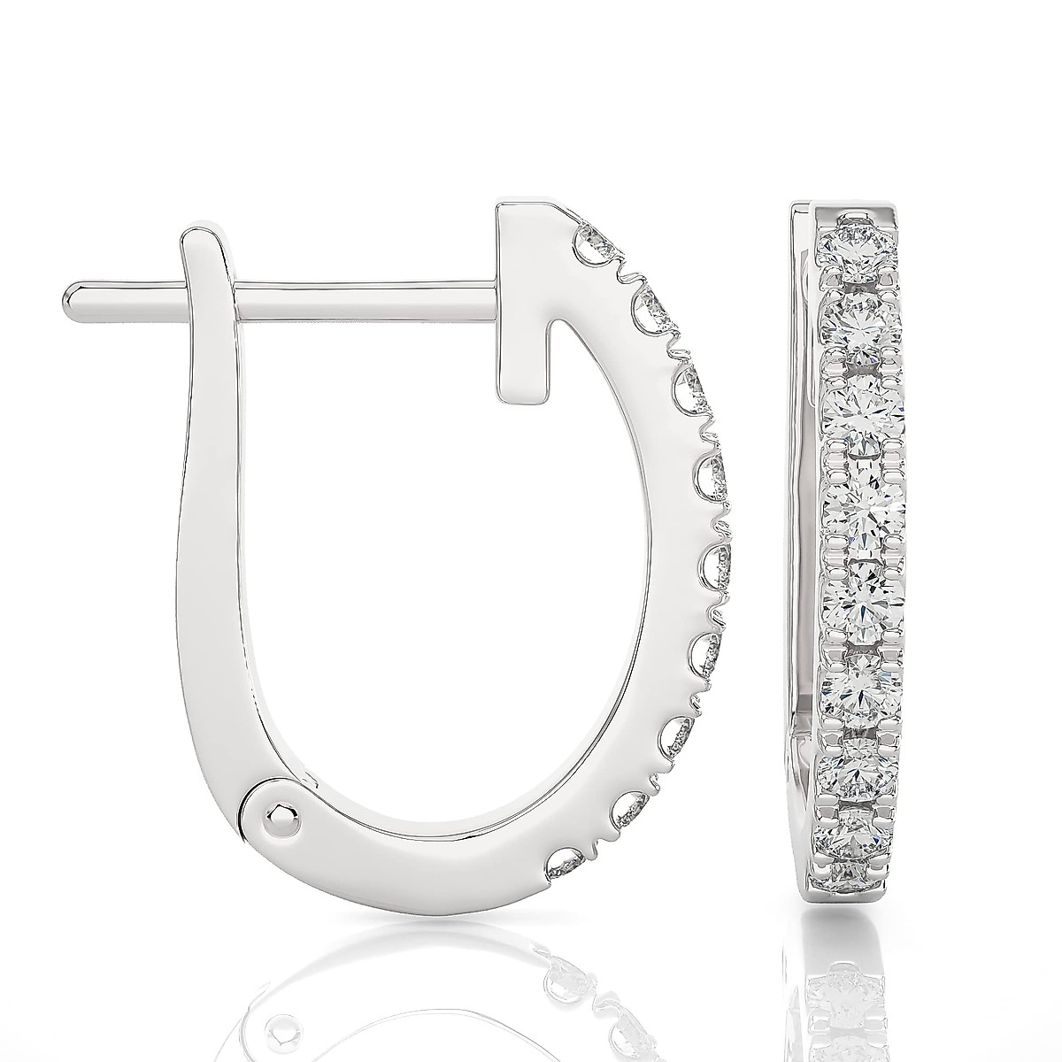 1/5 Carat Diamond Huggie Hoop Earrings for Women in 14k White Gold (H-I, SI2-I1, cttw) with Hinge and Notched Post by Privosa Fine Jewelry