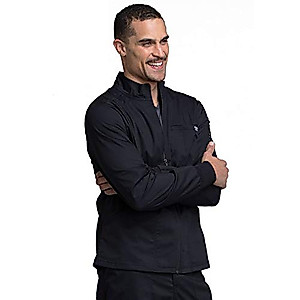 Cherokee Men Warm up Scrub Jacket with Zip Front WW320, L, Black