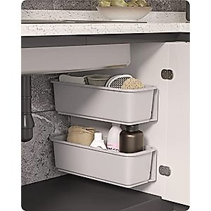 Baffect Under Sink Organizers and Storage, 2 Pack Pull Out Under Bathroom and Kitchen Cabinet Storage Drawer Organizer, Multi Purpose Sink Organizing Caddy up to 11lbs (Gray)