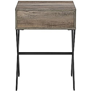 Walker Edison Metal Wood Small Side End Beside Table 1 Drawer X Leg Living Room Accent Table, 18 Inch, Grey Wash