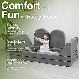 Buytime Kids Couch, Modular Floor Couch with Ottomans, Cozy Toddler Play Sofa Bed with Soft Foam, Playroom and Bedroom Furniture for All Ages, Large