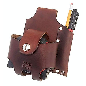 Basket Style Tape Measure Holder with Pencil Pouch (Dark Brown)
