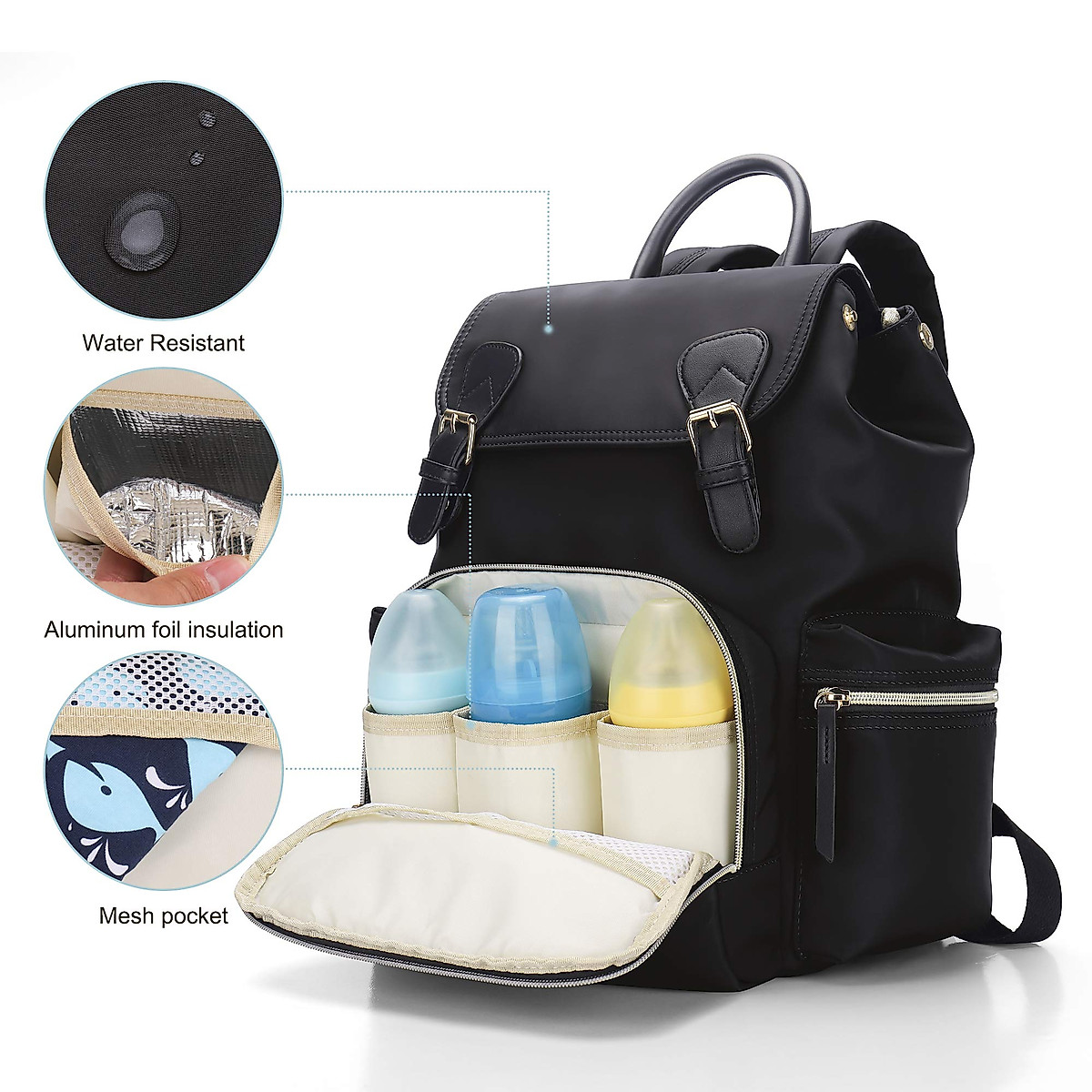 pipi bear Diaper Bag Backpack, Baby Bag for Boys Girls, Multifunctional Nappy Bag with Stroller Hooks, Stylish Mommy Bag