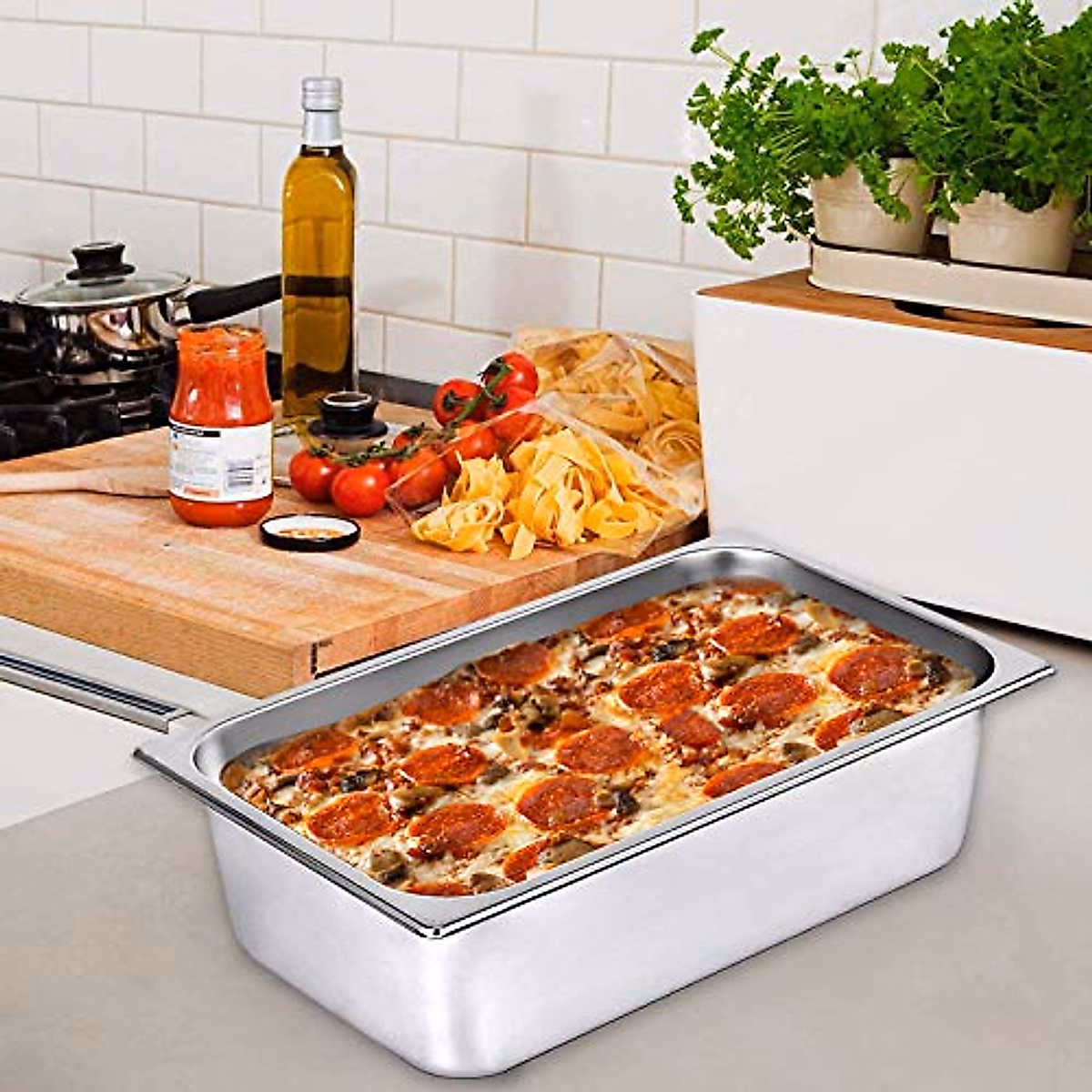 HVUE Upgrade Set of 6 Hotel Pan 6 inch Deep Steam Table Pan Full Size 20x12x6 Inch Stainless Steel Anti Jam Steam Table Pan Hotel Pan for Hotels Restaurant(6 PCS 20x12x6in)