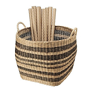 KOUBOO 1060042 Large Striped Wicker Storage Basket, 26.5" x 26.5" x 27.5", Beige/Black