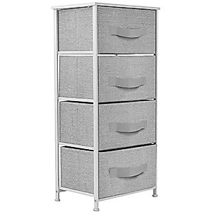 Sorbus Dresser with 4 Drawers - Tall Storage Tower Unit Organizer for Bedroom, Hallway, Closet, College Dorm - Chest Drawer for Clothes, Steel Frame, Wood Top, Easy Pull Fabric Bins (White/Gray)