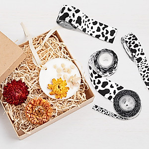 3 Rolls 15 Yards Cow Print Ribbon Grosgrain Cow Ribbon Cow Spot Pattern Wrapping Ribbon Dairy Cow Print Ribbon Animal Print Ribbon for Wreath Bow DIY Crafts Party Decorations (Black White)