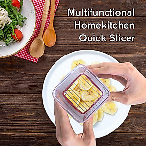 LilyAbeille Fruit Slicer Cup Slicer, Banana Strawberry Slicer with Stainless Steel, Fruit Cutter Fruit Chopper Egg Slicer Kitchen Gadgets, Kitchen Essentials Portable Slicing Tool