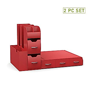 Mind Reader "Combine" 2-Piece Single Serve Coffee Pod Drawer and Condiment Organizer Station, Red