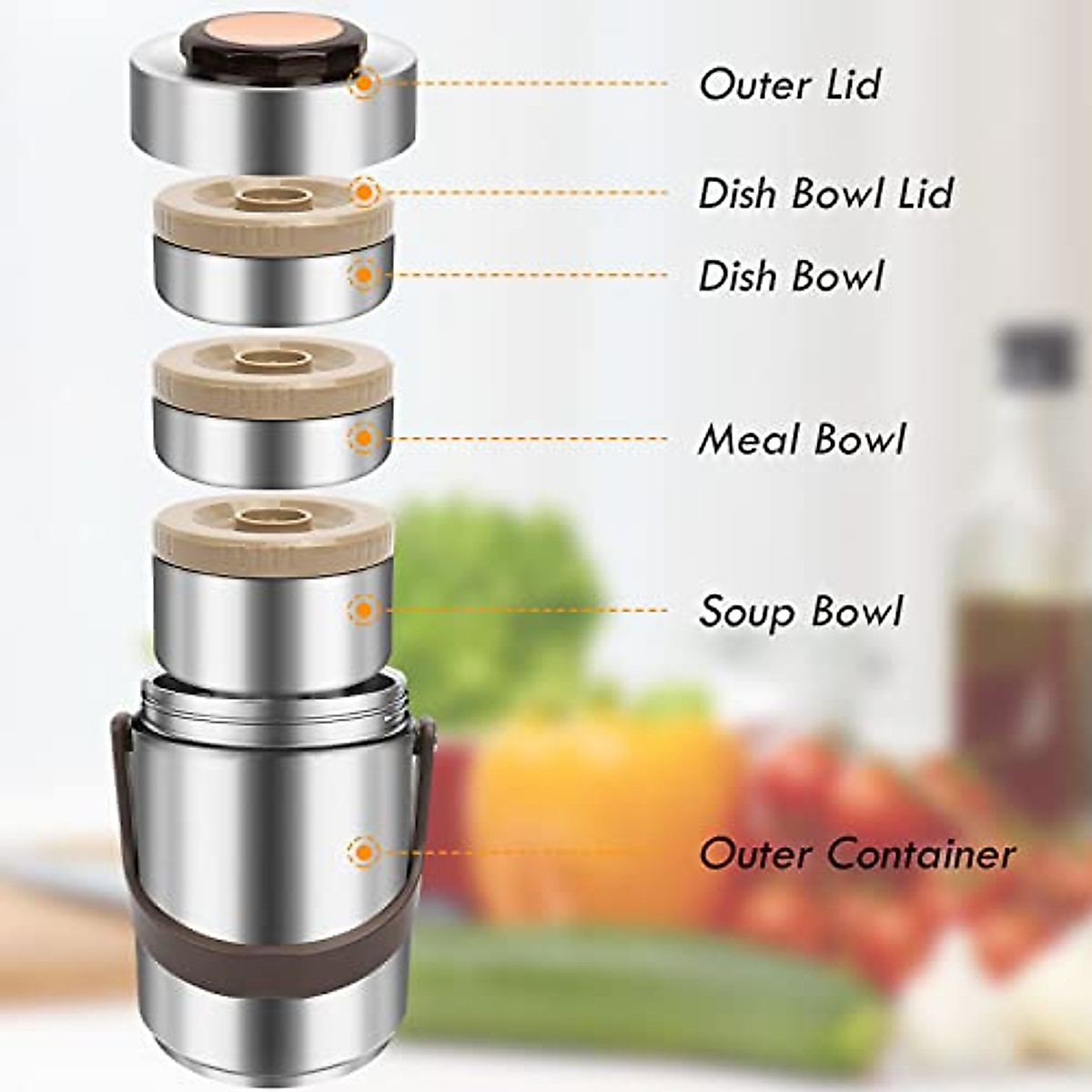 Thermos for Hot Food,3 Tier 67oz Stackable Insulated Food Jar with Lunch Bag & Spoon Fork,Leakproof Stainless Steel Meal Bento Carrier Soup Container Lunch Box for School Office Picnic Travel Outdoors