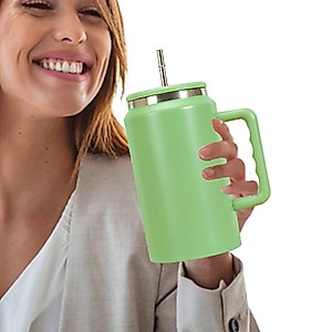 Insulated Water Mug, 50 Oz reusable tumbler, Mug with Straw Handle for High Capacity Drinks, Stainless Steel Coffee Cup with Lid Used for Cold and Hot Beverages Offices Home Travelling and Hotel