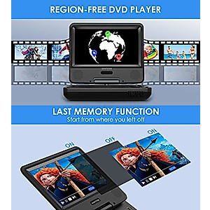 WONNIE 9.5" Portable DVD Player for Kids, Car Headrest Video Players with 7.5" Swivel Screen, 5-Hours Rechargeable Battery, Regions Free, AV in/Out, Support USB/SD Card/Sync TV