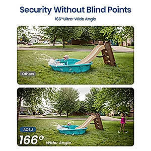 AOSU Solar Security Cameras Wireless Outdoor, 2K QHD Battery Powered Home Security System, 4 Cameras Kit with 166° Ultra-Wide View, Forever Power, Spotlight Camera, 32G Local Storage, No Monthly Fee