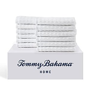 Tommy Bahama- Washcloth Set, Highly Absorbent Cotton Bathroom Decor, Low Linting & Fade Resistant (Northern Pacific White, 12 Piece)